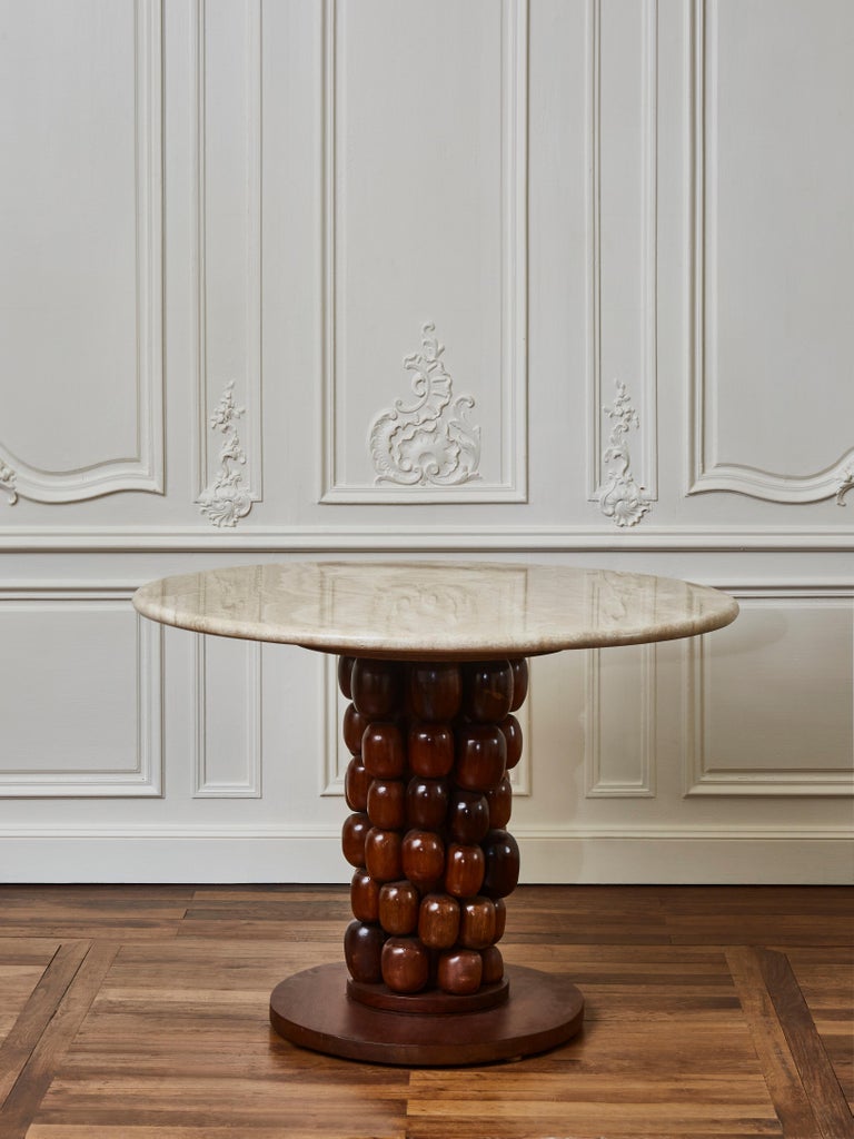 Vintage Center Table in Wood and Travertine, 1970s For Sale at 1stDibs