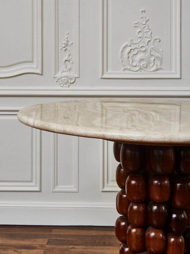 Vintage Center Table in Wood and Travertine, 1970s For Sale at 1stDibs