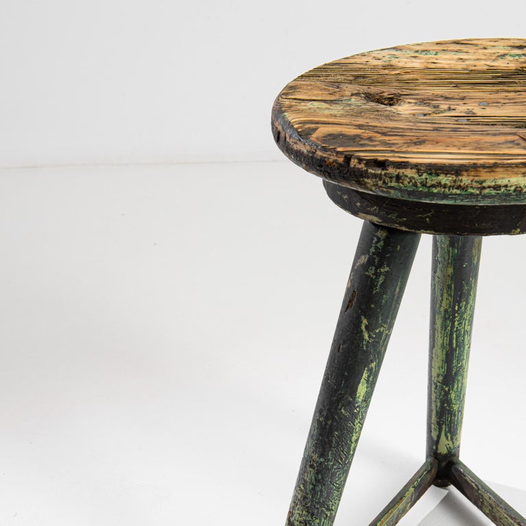 Vintage Central European Green Wooden Stool at 1stDibs