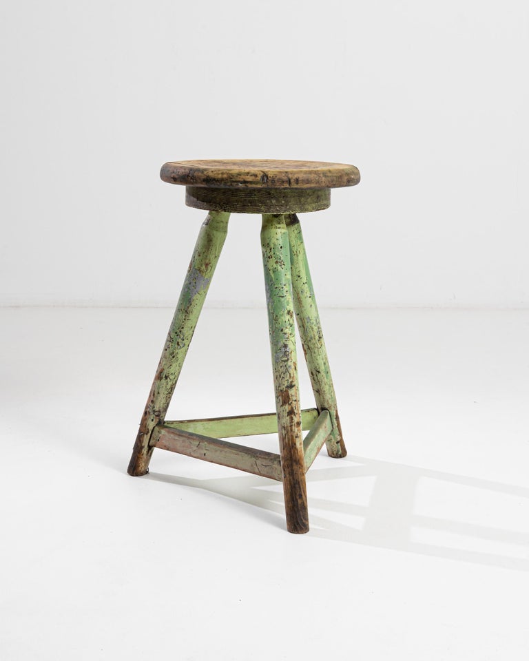 Vintage Central European Green Wooden Stool at 1stDibs
