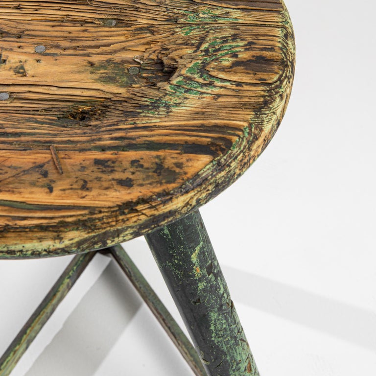 Vintage Central European Green Wooden Stool at 1stDibs