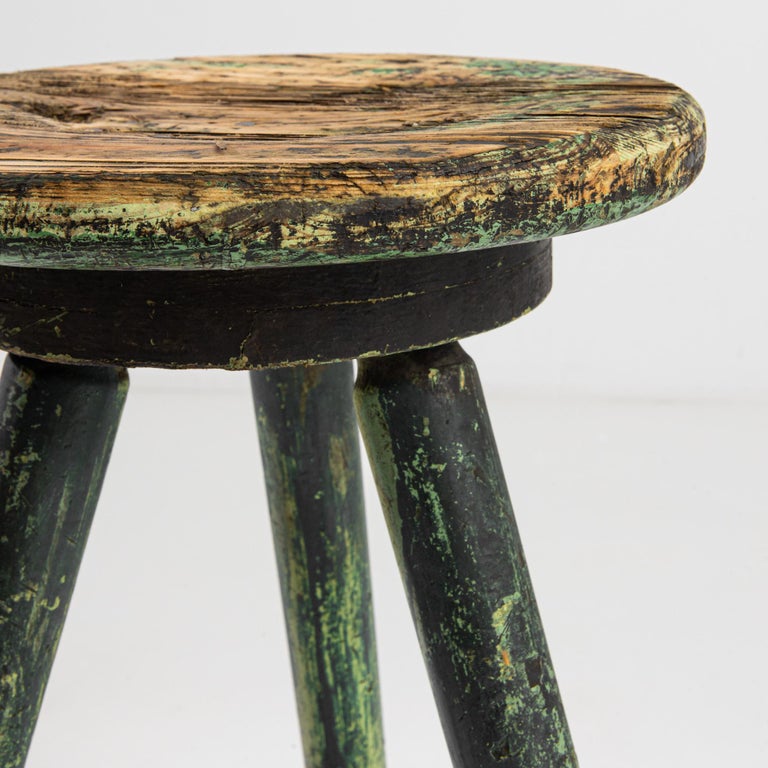 Vintage Central European Green Wooden Stool at 1stDibs