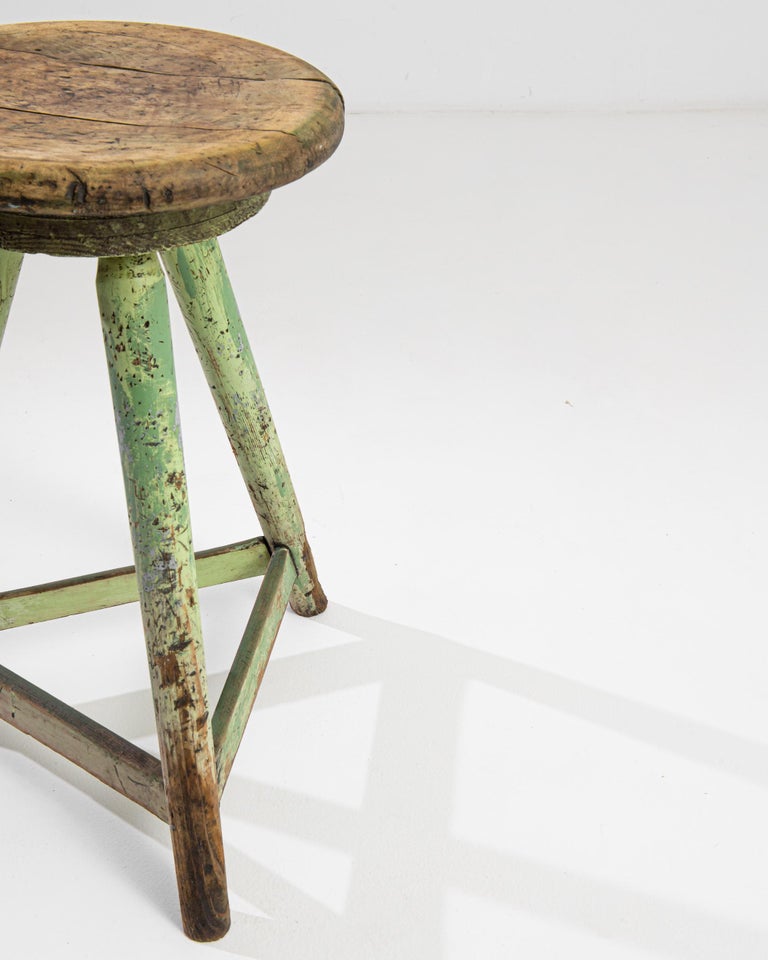 Vintage Central European Green Wooden Stool at 1stDibs