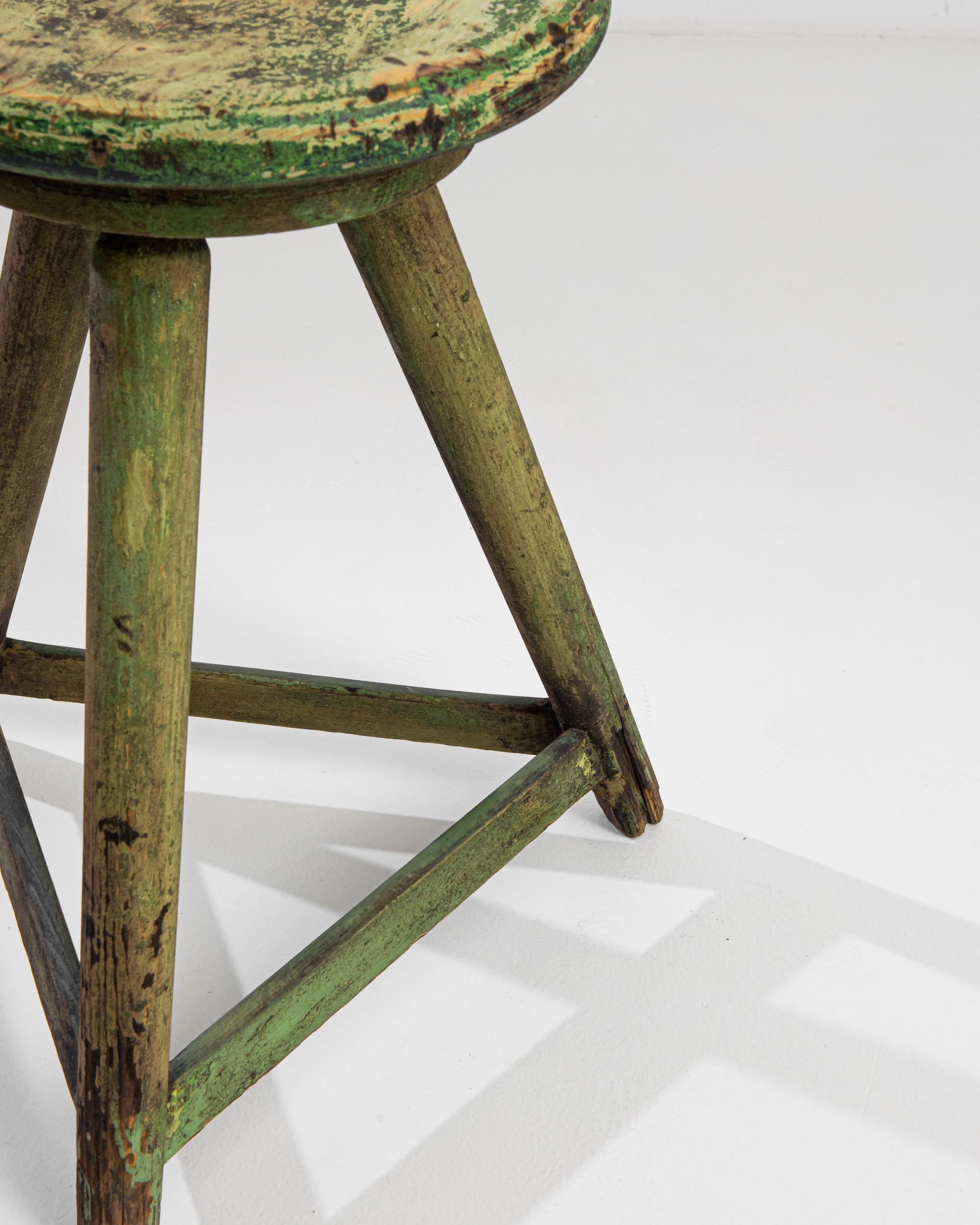 Vintage Central European Green Wooden Stool at 1stDibs