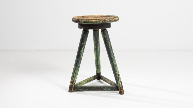 Vintage Central European Green Wooden Stool at 1stDibs
