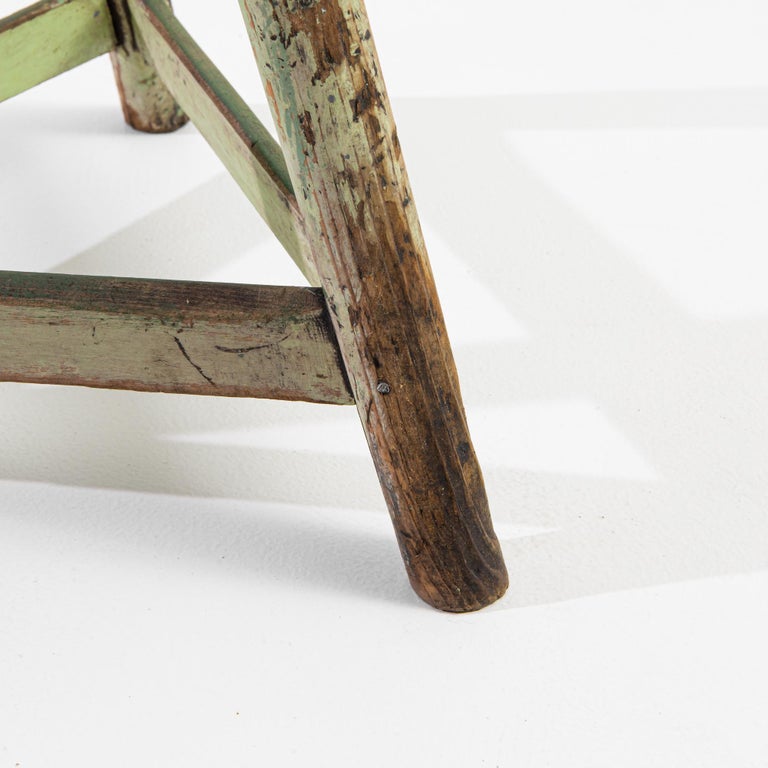 Vintage Central European Green Wooden Stool at 1stDibs
