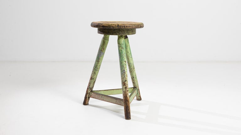 Vintage Central European Green Wooden Stool at 1stDibs