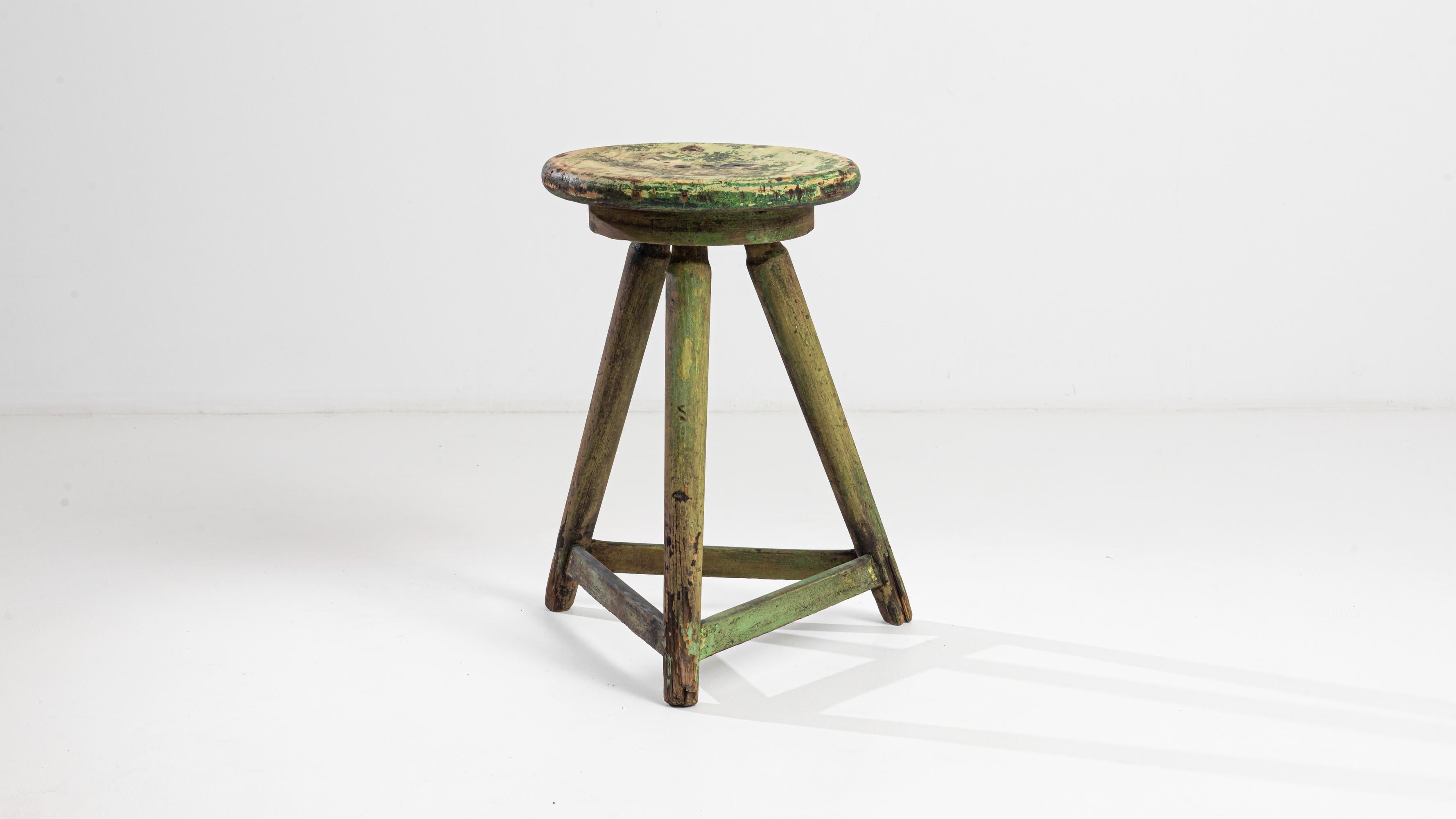 Vintage Central European Green Wooden Stool at 1stDibs