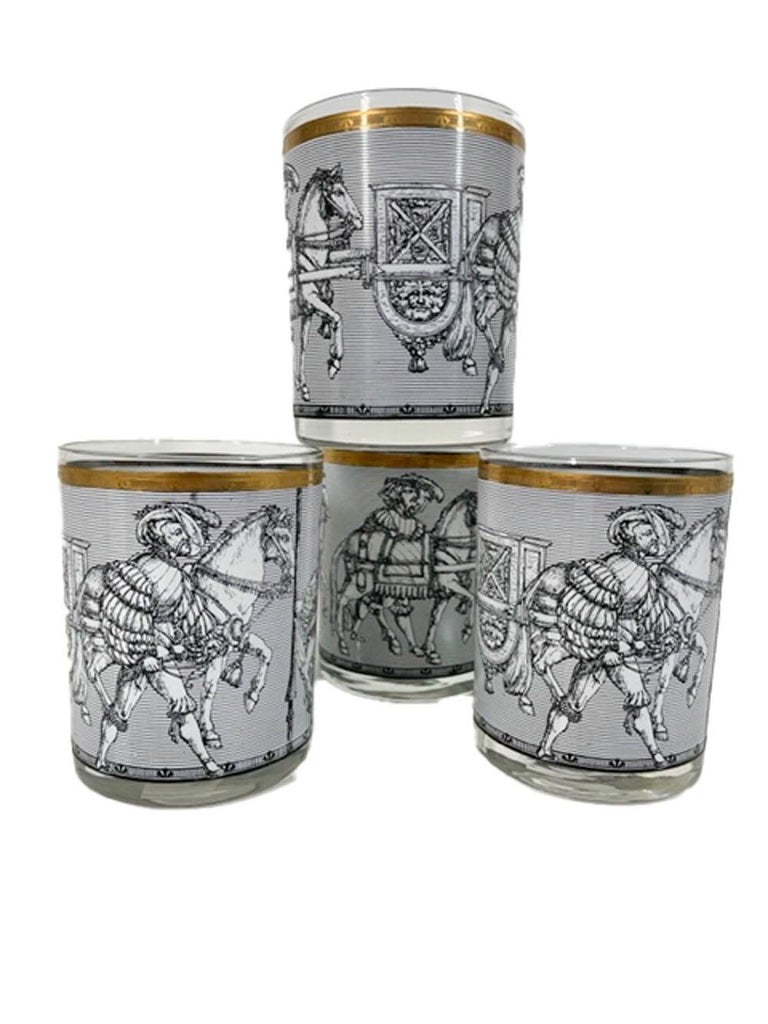 Vintage Cera Glassware Camelot Pattern Rocks Glasses in Black and White ...