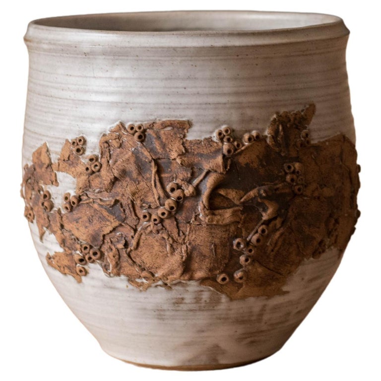 Vintage Ceramic Abstract Relief Stoneware Planter Pot at 1stDibs ...