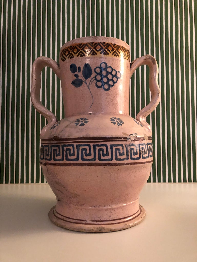 Vintage Ceramic Jar with Handles and Decorations, Italy Late 19th ...