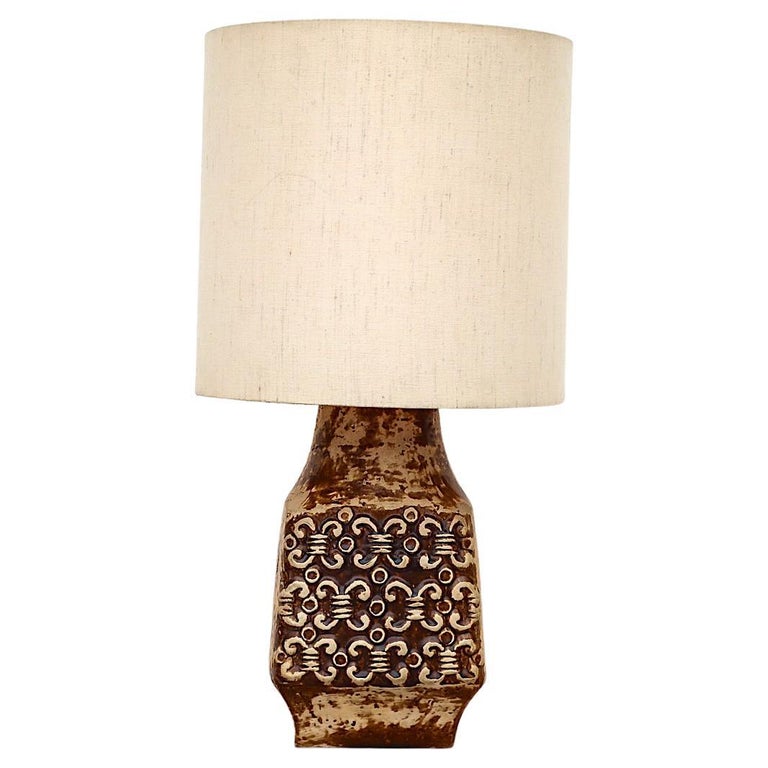 Vintage Ceramic Lamp Hand Carved Pattern For Sale at 1stDibs