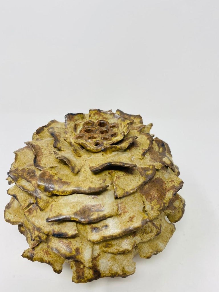 Vintage Ceramic Lotus Sculpture Incense Holder For Sale at 1stDibs