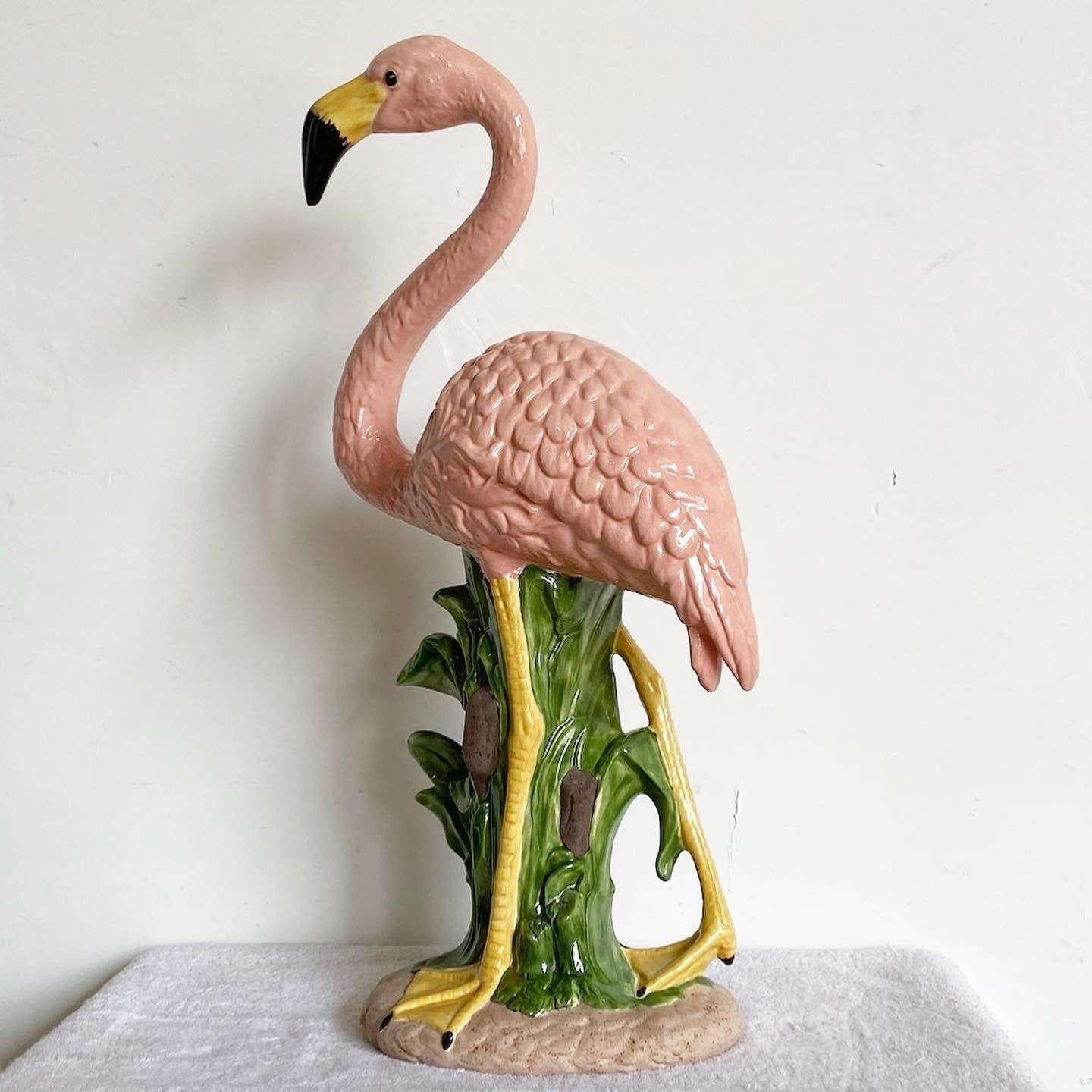 Vintage Ceramic Pink Flamingo Sculpture For Sale at 1stDibs