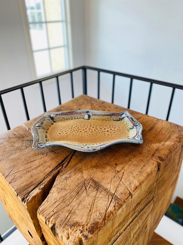 Vintage Ceramic Reptile Optic Style Glazed Platter For Sale at 1stDibs