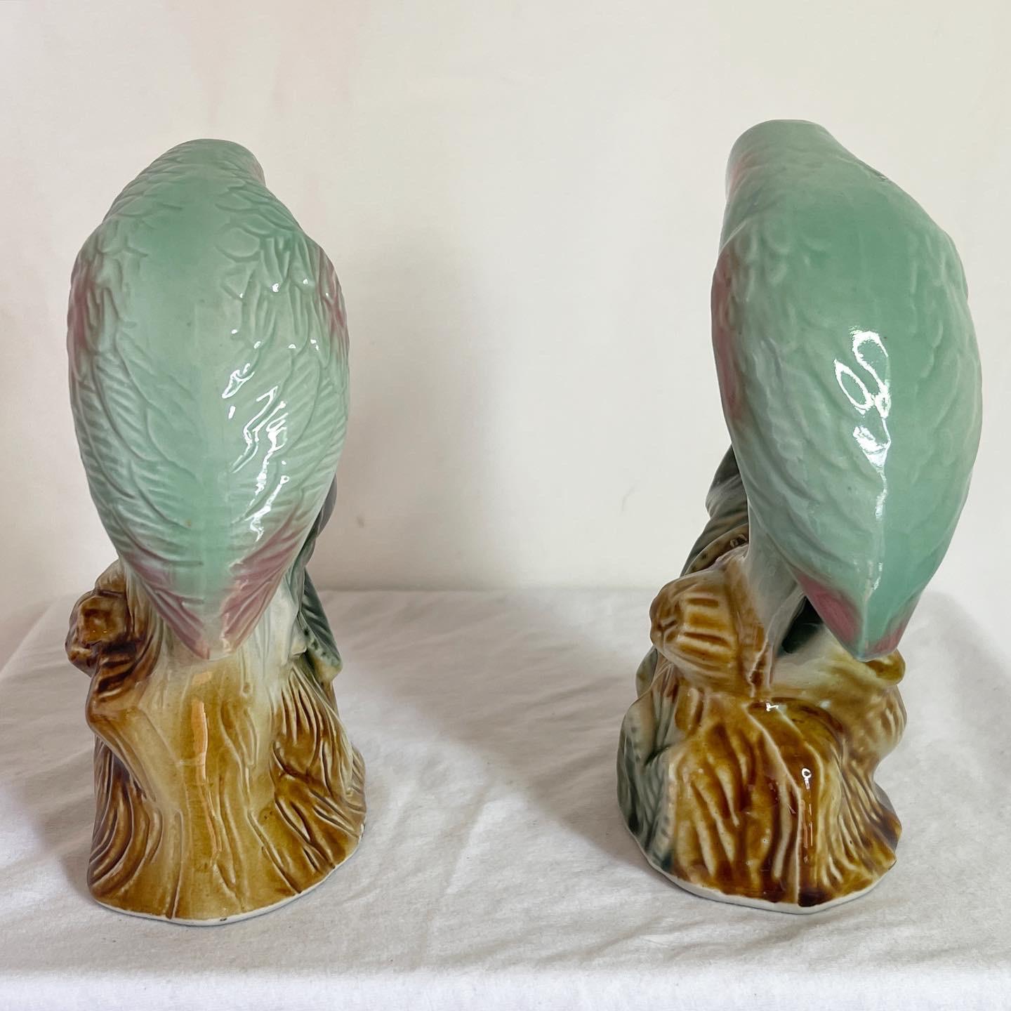 Vintage Ceramic Sculpture of Parrots on a Perch, a Pair For Sale at 1stDibs