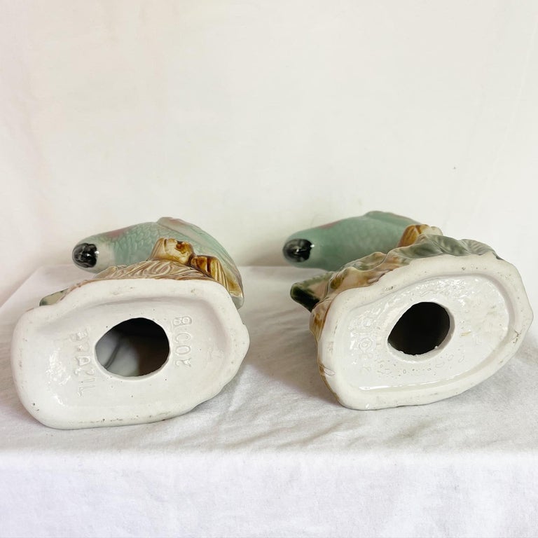 Vintage Ceramic Sculpture of Parrots on a Perch, a Pair For Sale at 1stDibs