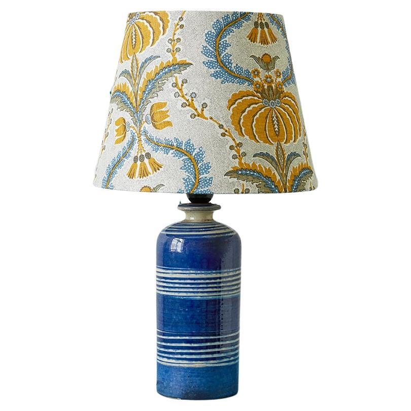 Vintage Ceramic Table Lamp in Blue with Customized Shade, France, 20th ...