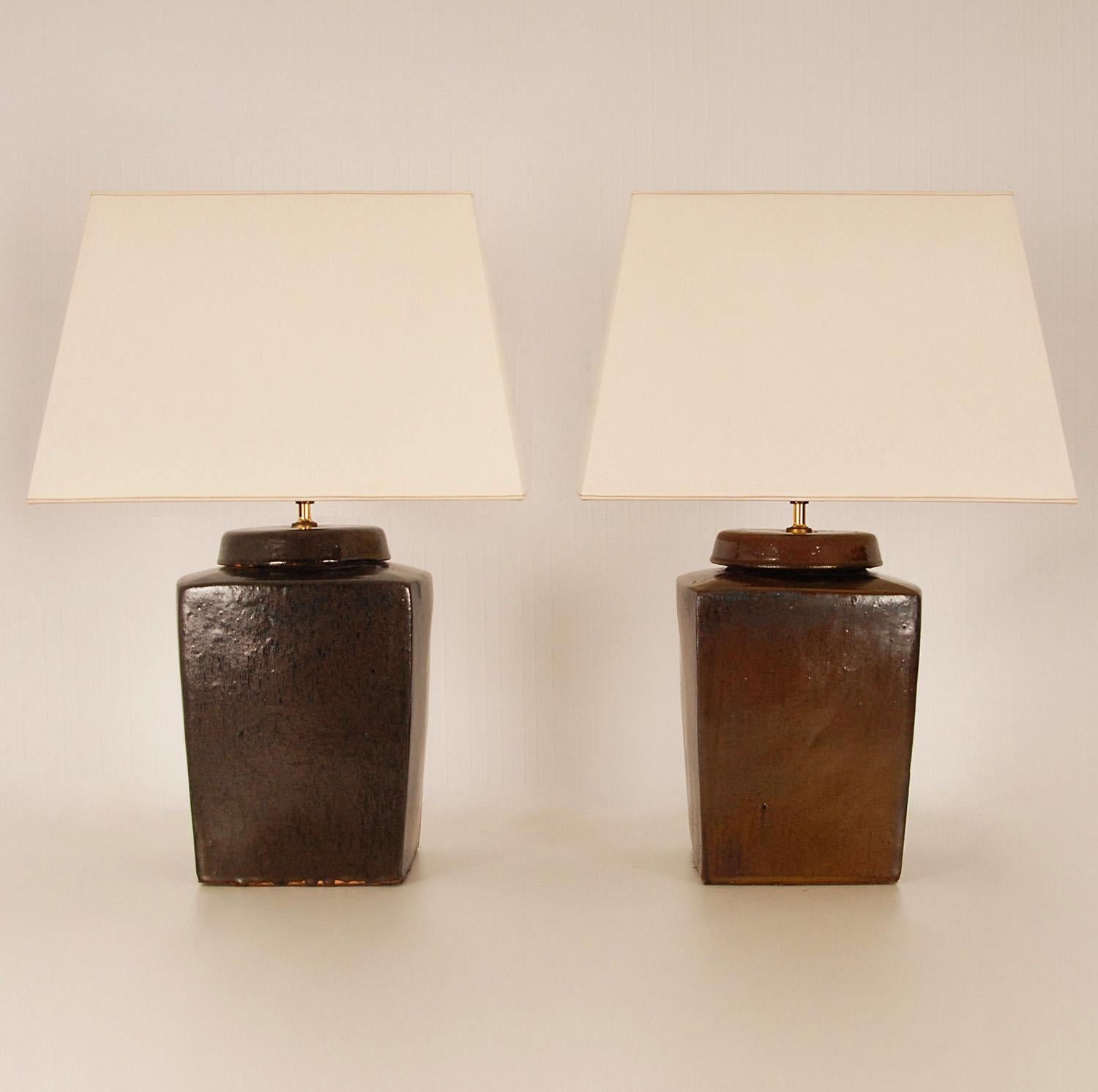 Vintage Ceramic Table Lamps Chinoiserie Oriental Brown Jar Lamps For ...