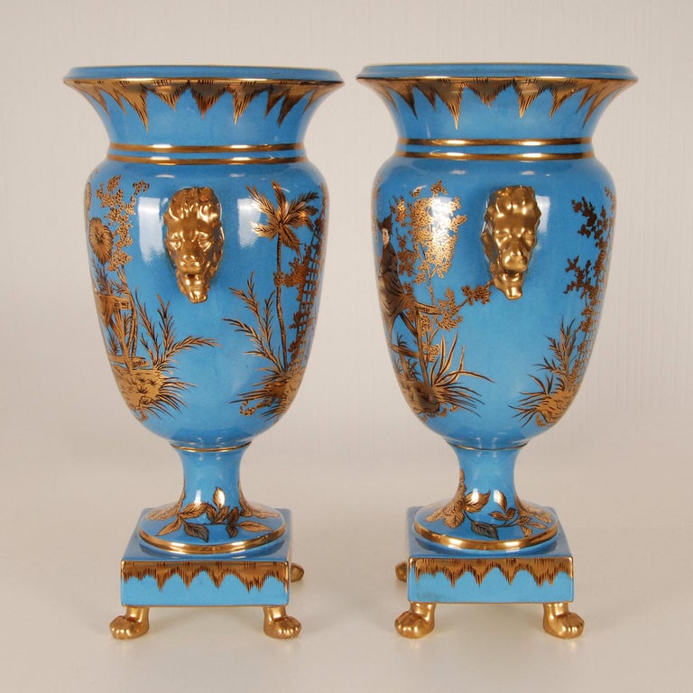 Vintage Ceramic Vases Chinoiserie Turquoise Blue and Gold Baroque ...