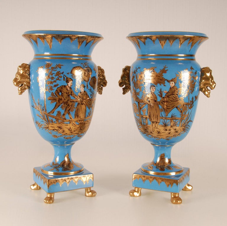 Vintage Ceramic Vases Chinoiserie Turquoise Blue and Gold Baroque ...