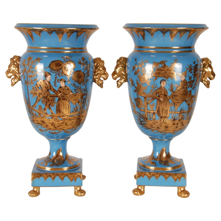 Vintage Ceramic Vases Chinoiserie Turquoise Blue and Gold Baroque ...