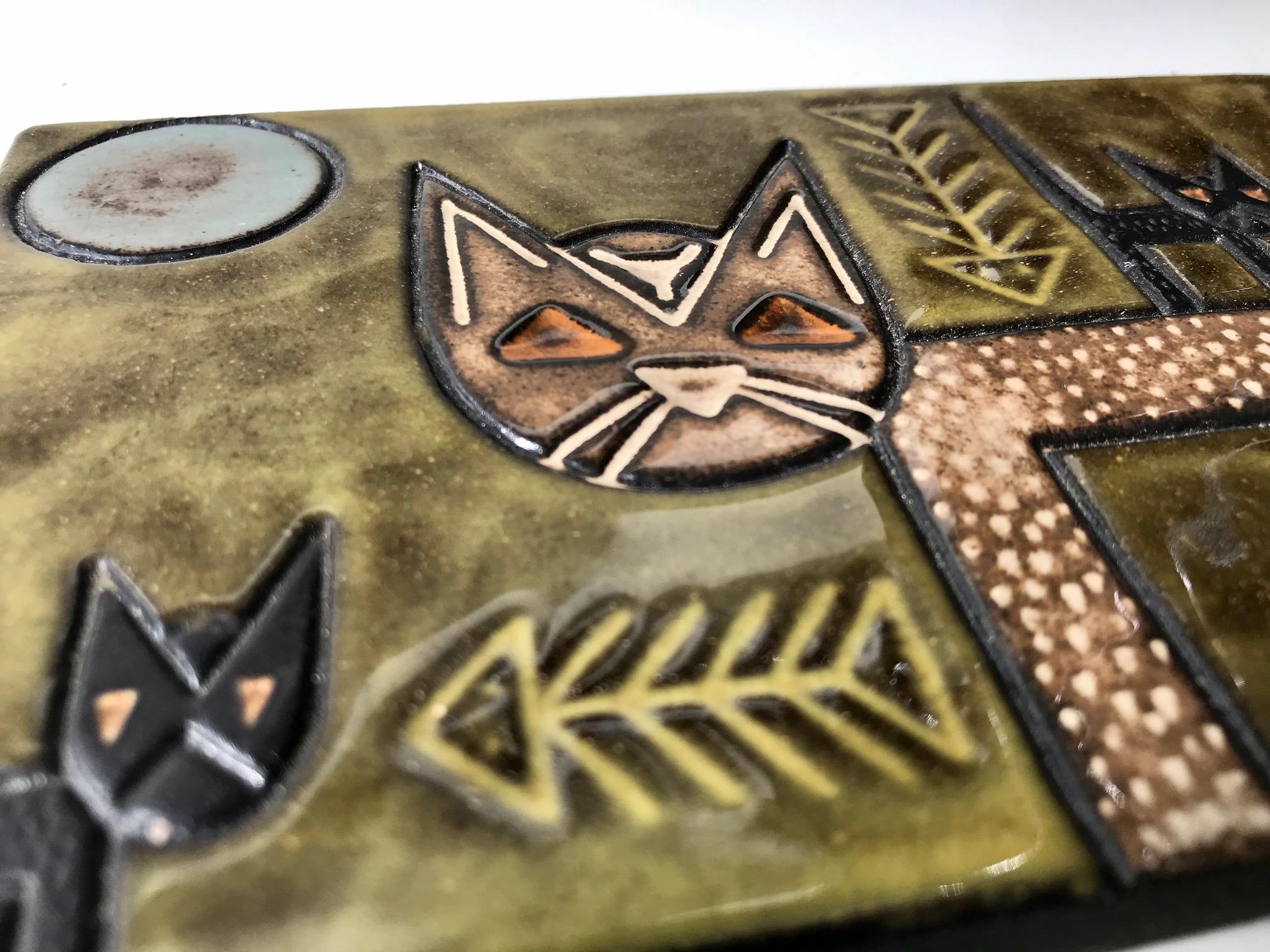 Vintage Ceramic Wall Plaque with Cats by Berg, Denmark, 1960s at ...