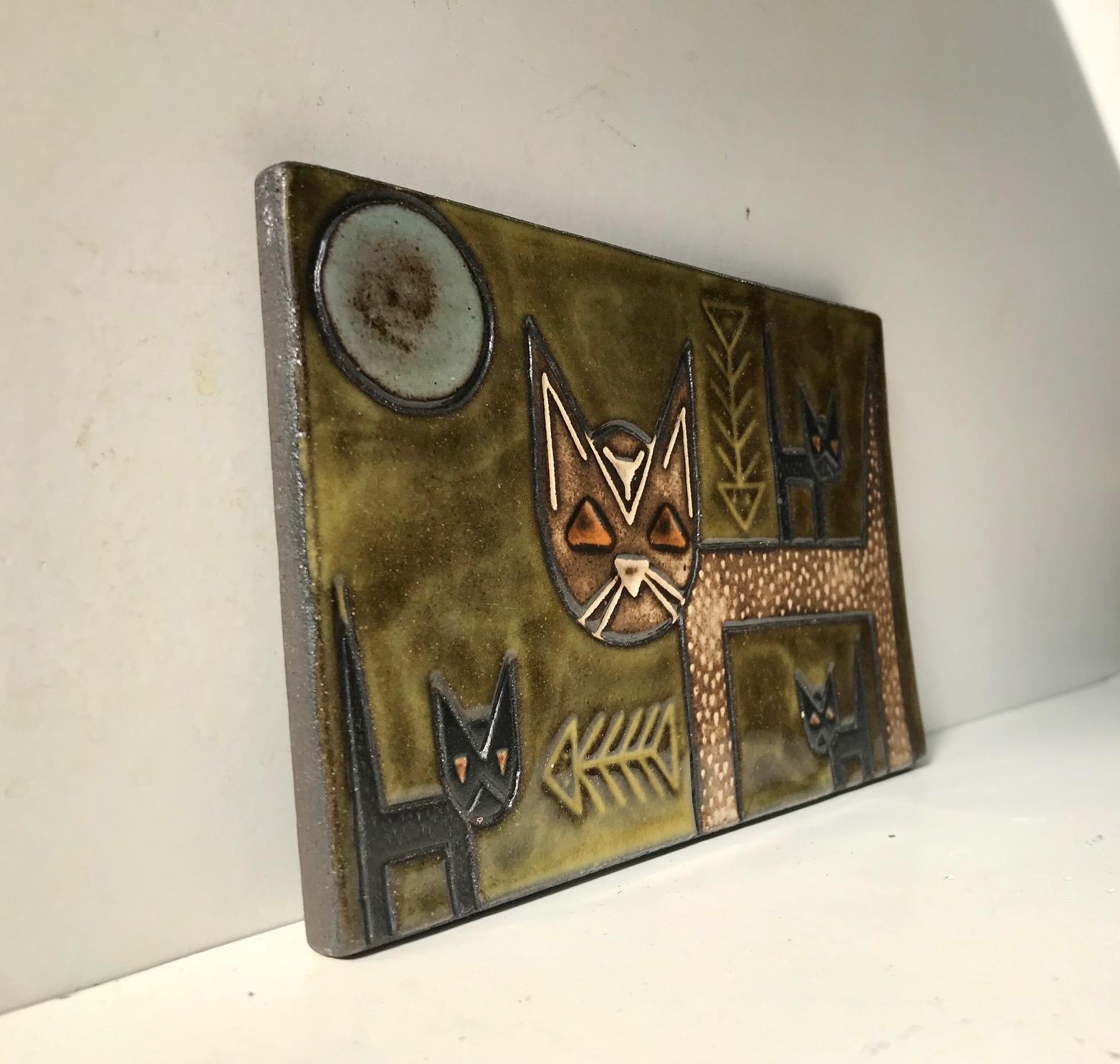 Vintage Ceramic Wall Plaque with Cats by Berg, Denmark, 1960s at ...