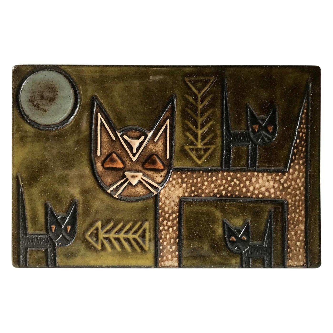Vintage Ceramic Wall Plaque with Cats by Berg, Denmark, 1960s at ...