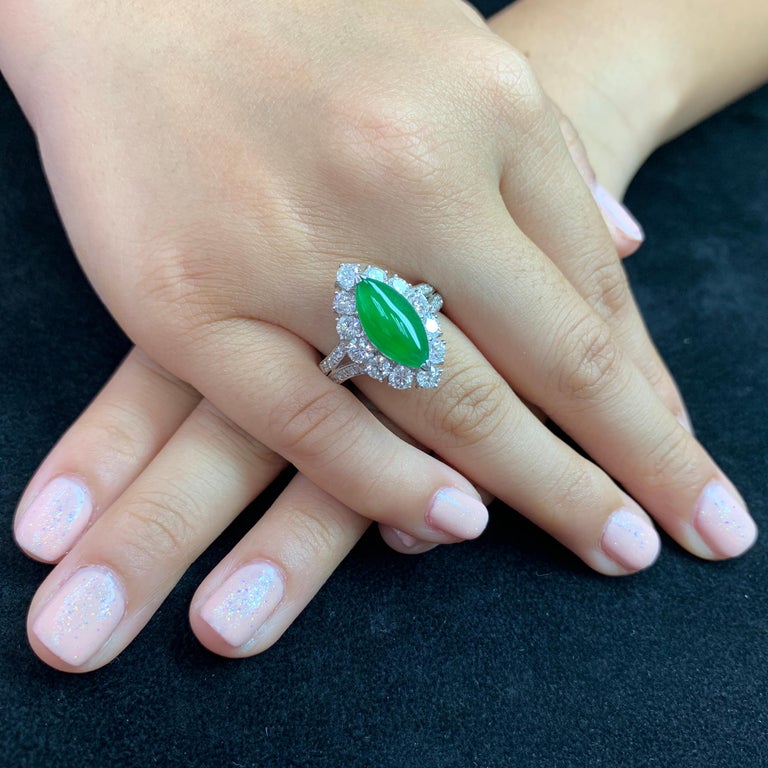 Vintage Certified Type A Jadeite Jade Diamond Cocktail Ring Imperial ...