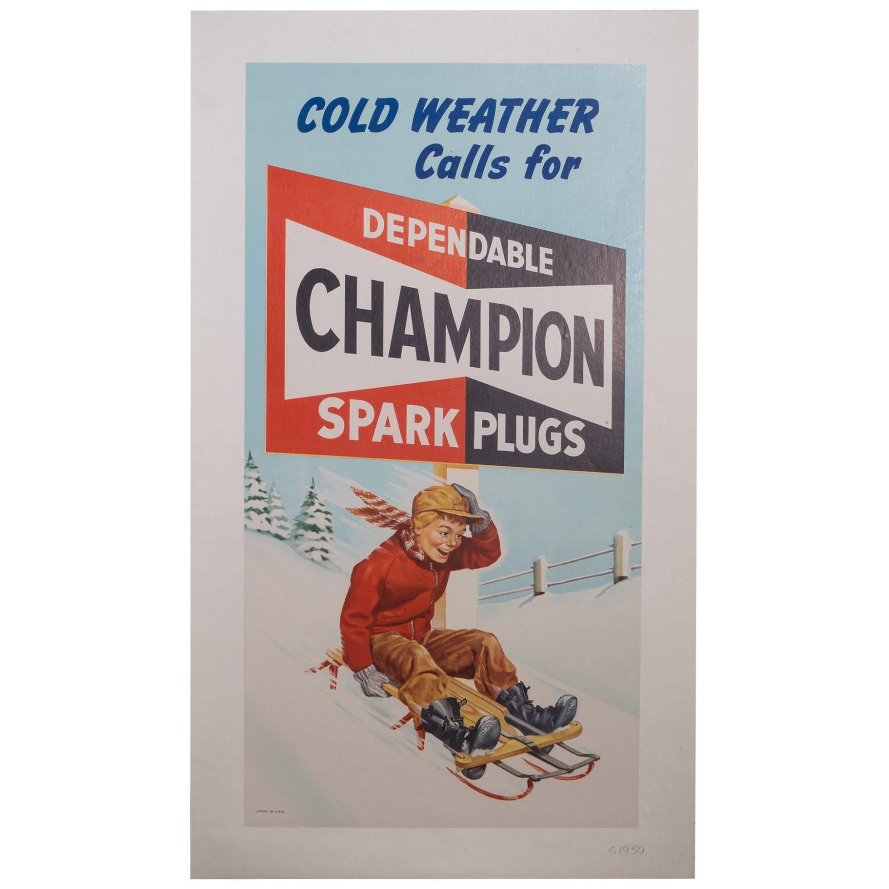 Vintage Champion Spark Plug Poster, circa 1950 For Sale at 1stDibs
