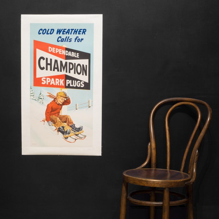 Vintage Champion Spark Plug Poster, circa 1950 For Sale at 1stDibs
