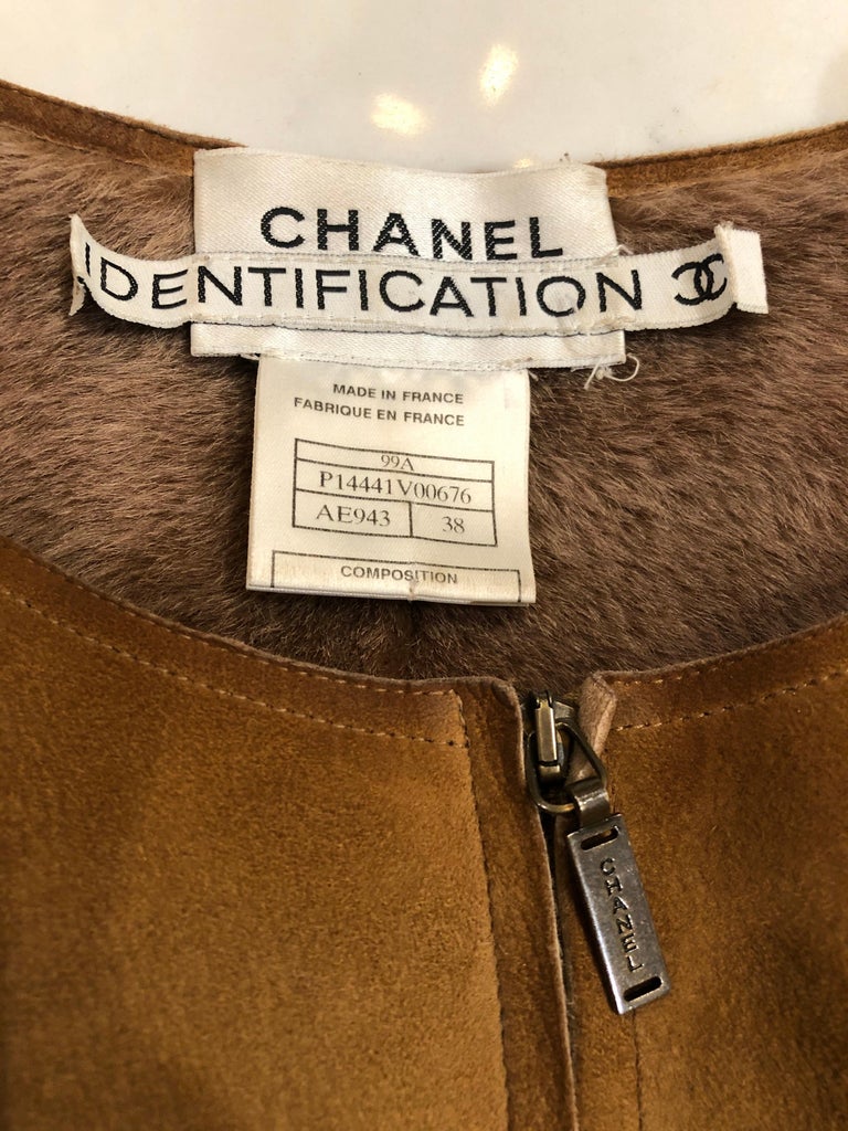 Vintage Chanel 1999 Tan Suede Sheepskin Fur Size 38 Brown Cropped 90s ...