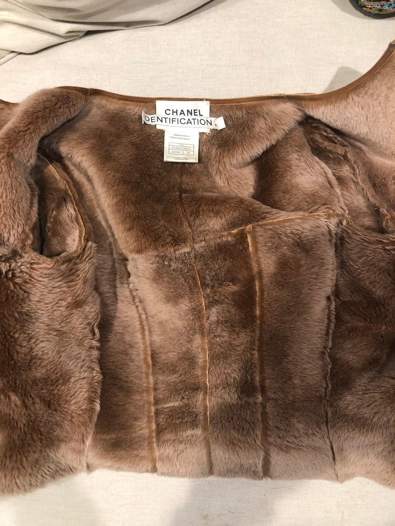 Vintage Chanel 1999 Tan Suede Sheepskin Fur Size 38 Brown Cropped 90s ...