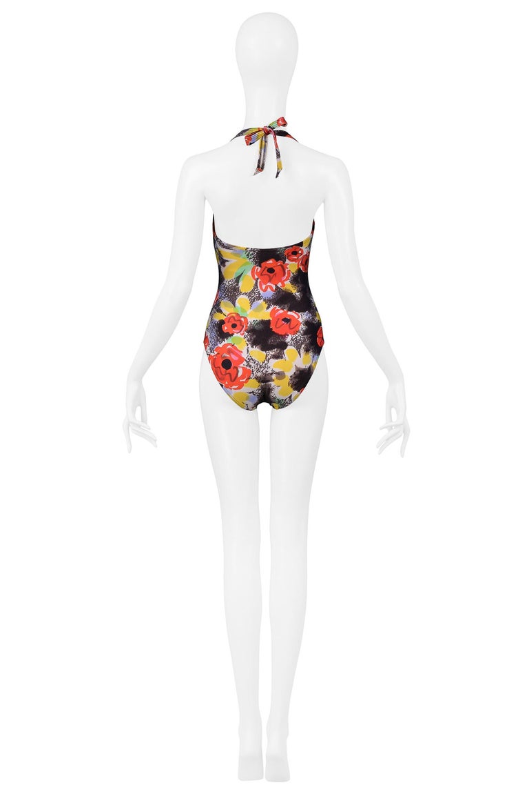 Vintage Chanel Black Floral One Piece Halter Swimsuit at 1stDibs ...