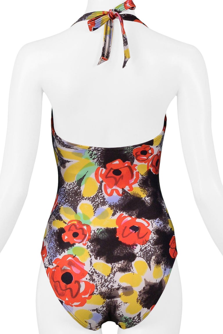 Vintage Chanel Black Floral One Piece Halter Swimsuit at 1stDibs ...