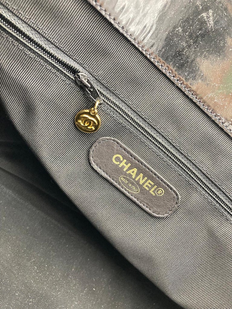 Vintage Chanel Black Patent XL Weekender Super Model Tote For Sale at ...