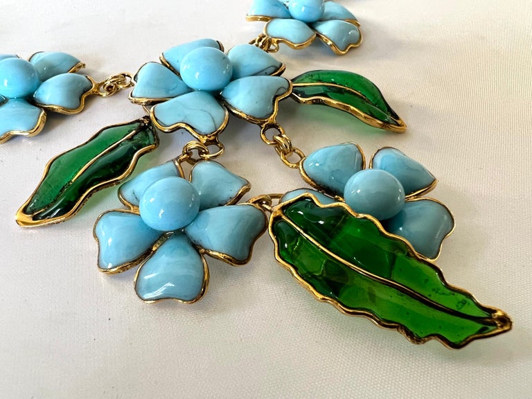 Vintage Chanel Camellia Turquoise Necklace For Sale at 1stDibs