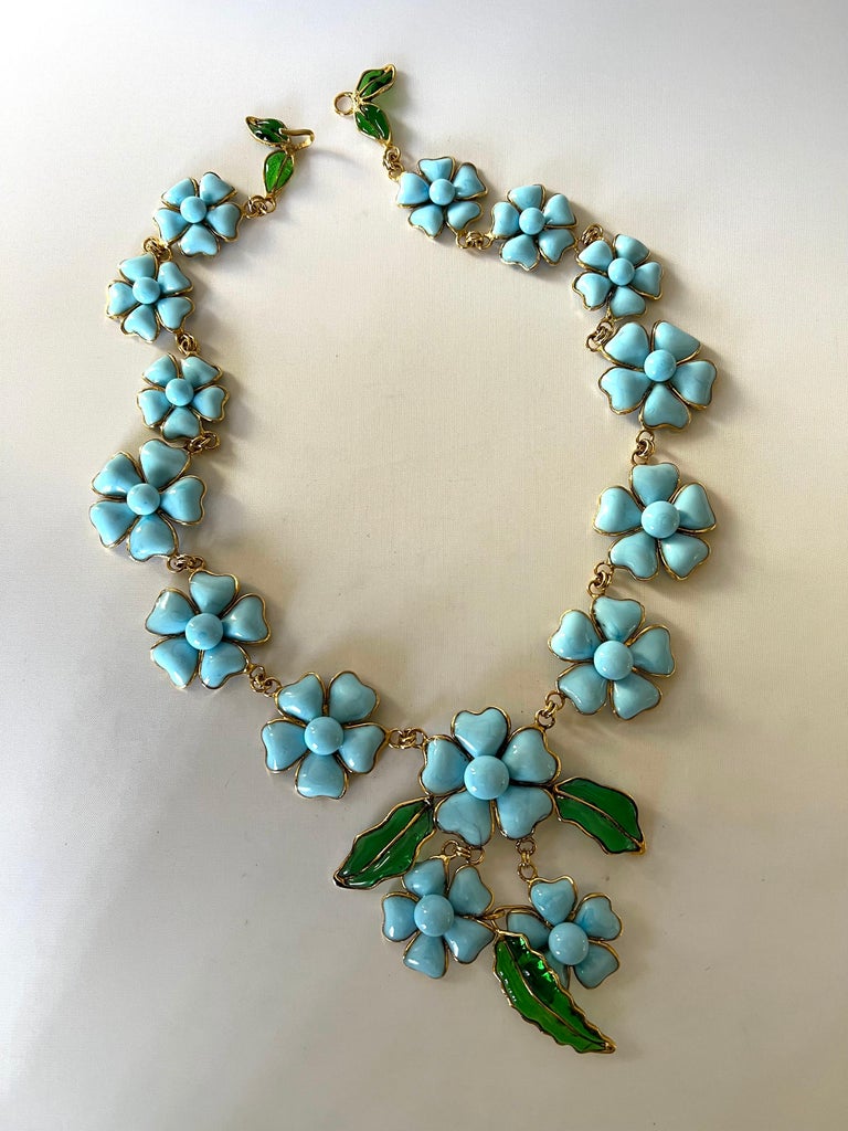 Vintage Chanel Camellia Turquoise Necklace For Sale at 1stDibs