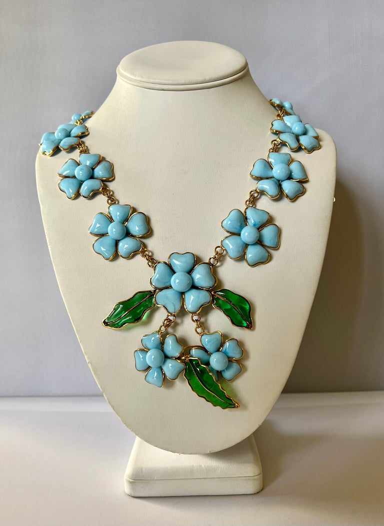Vintage Chanel Camellia Turquoise Necklace For Sale at 1stDibs