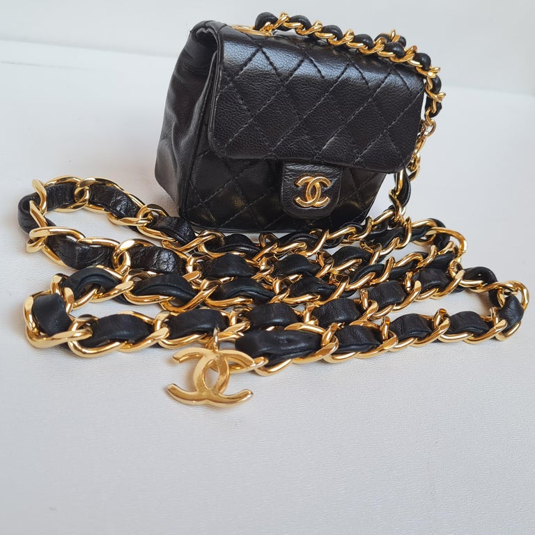 Vintage Chanel Chain Belt Bag with Hanging Pouch For Sale at 1stDibs