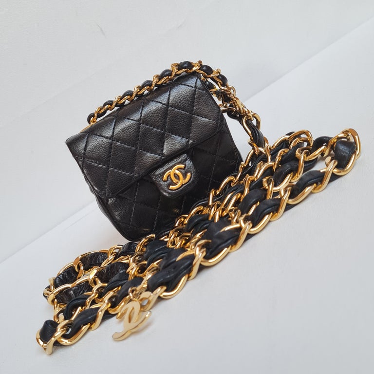 Vintage Chanel Chain Belt Bag with Hanging Pouch For Sale at 1stDibs