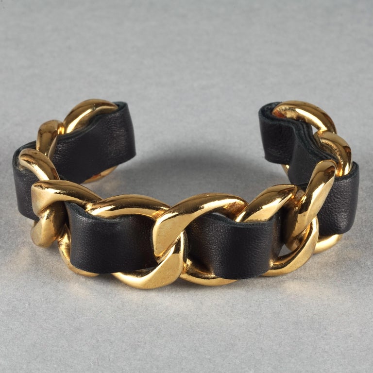 Vintage CHANEL Classic Gold Chain and Leather Cuff Bracelet at 1stDibs ...