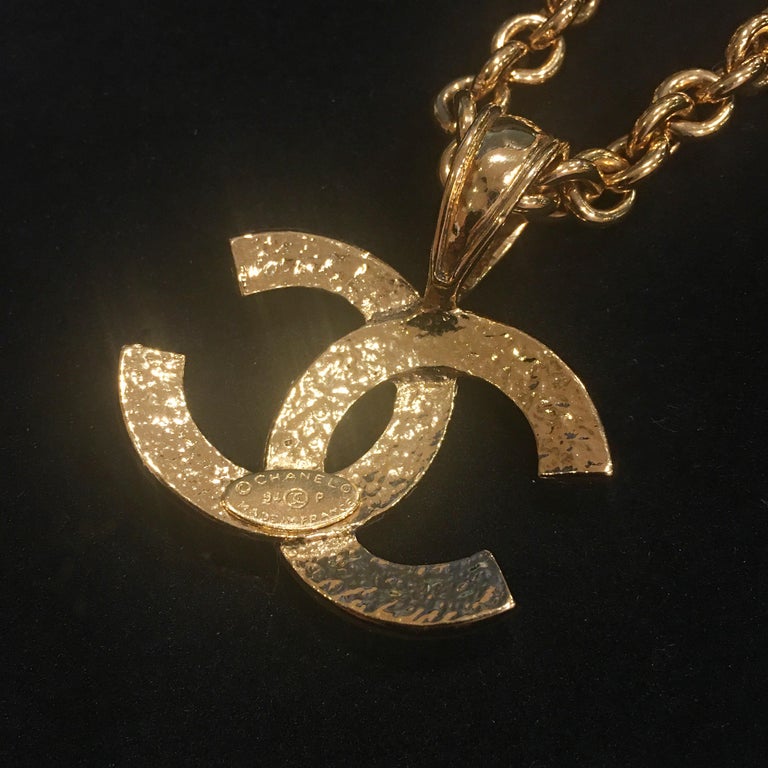 Vintage Chanel Custom Gold Plated Large CC Logo Pendant Short Necklace ...
