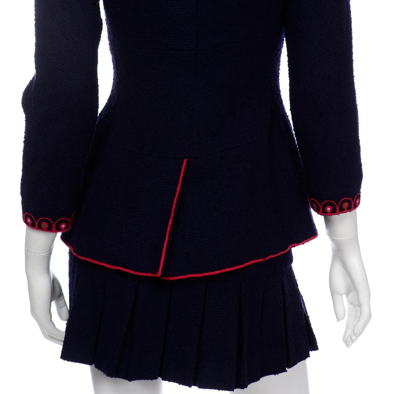 Vintage Chanel Fall 1997 Navy Blue and Red Jacket and Skirt Suit ...