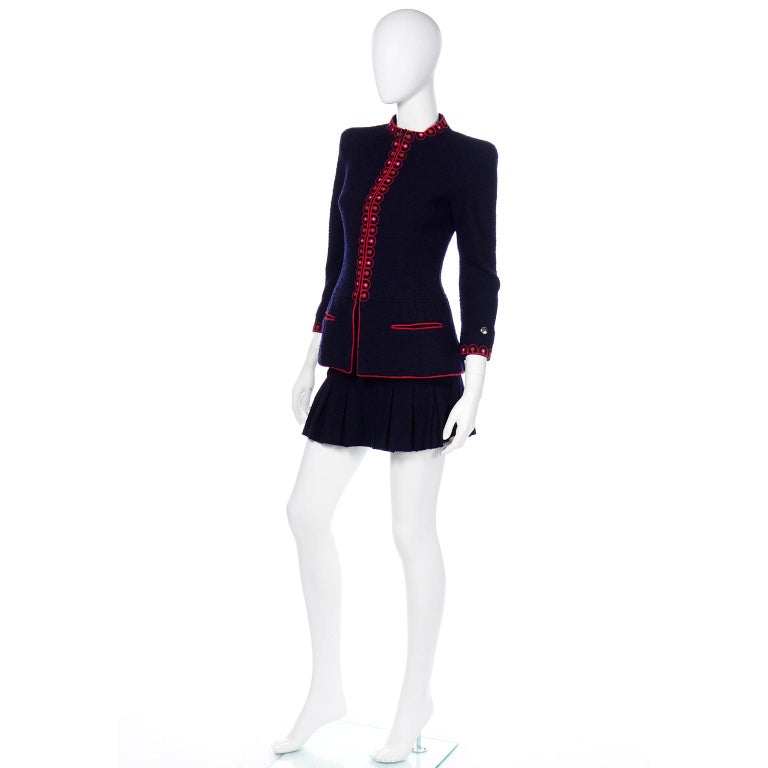 Vintage Chanel Fall 1997 Navy Blue and Red Jacket and Skirt Suit ...