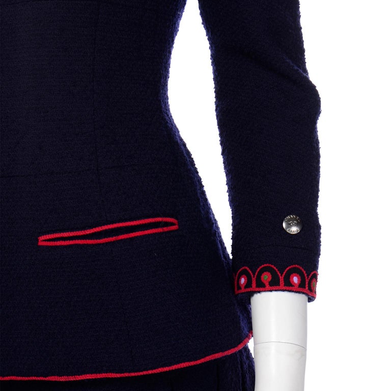 Vintage Chanel Fall 1997 Navy Blue and Red Jacket and Skirt Suit ...