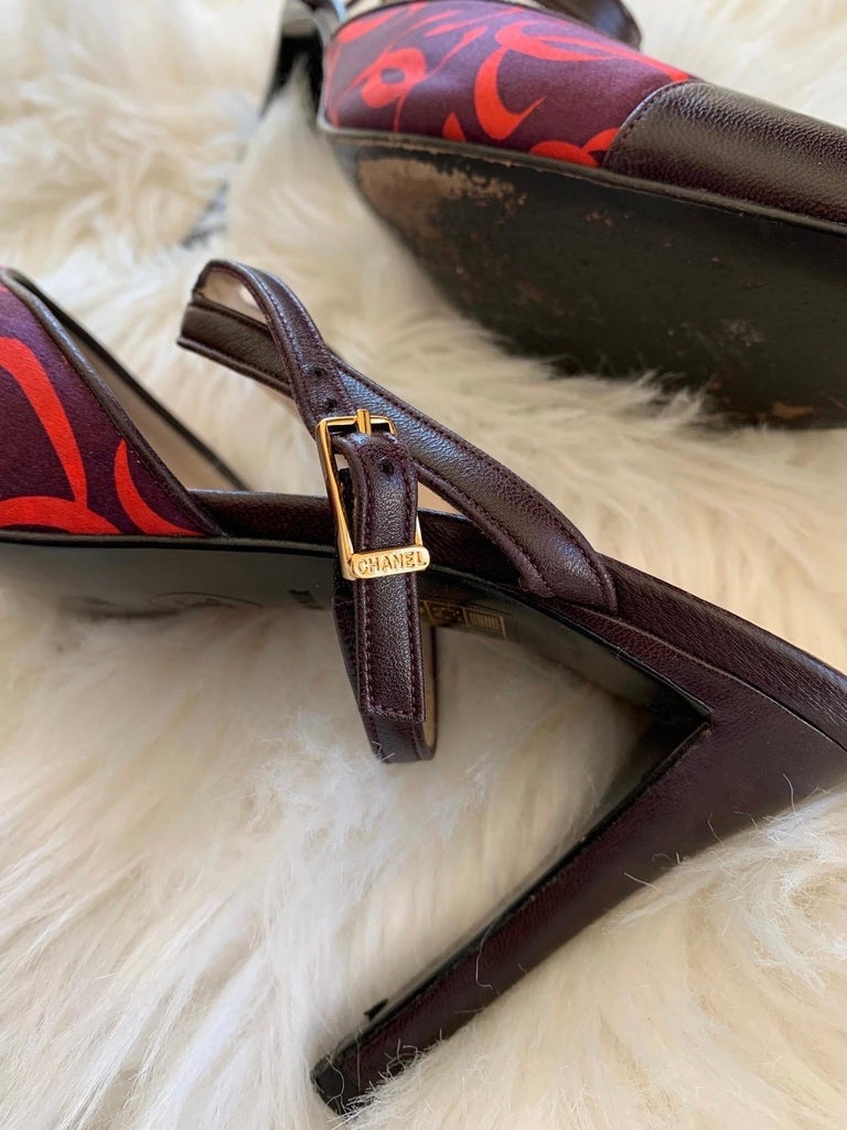 Vintage CHANEL Fall/Winter 2000 Logo Monogram Slingback Heels Pumps 38. ...