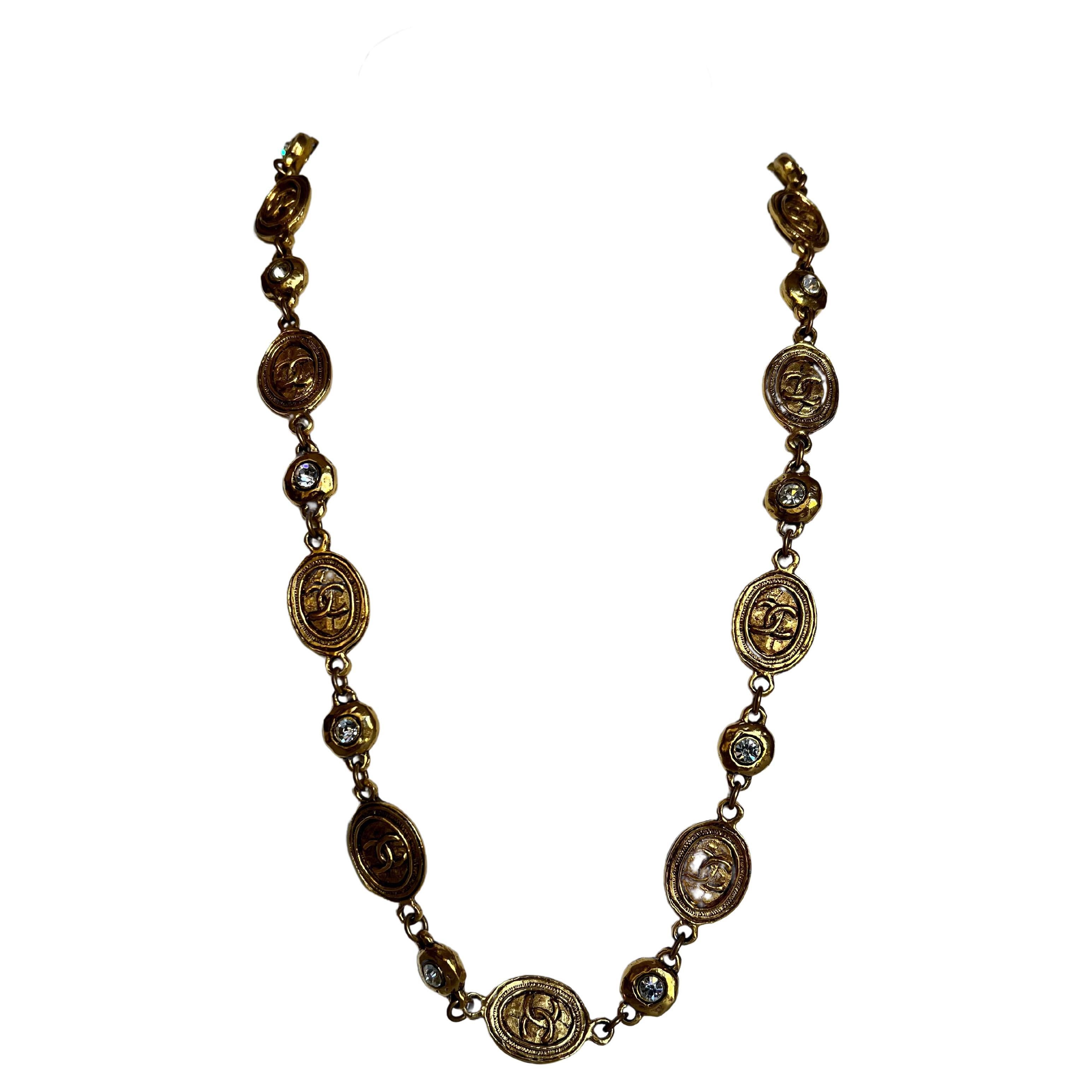 Vintage Chanel Gilt Logo CC Medallion Sautoire at 1stDibs