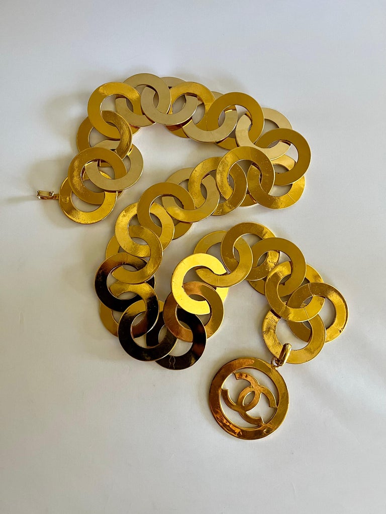 Vintage Chanel Gold Logo Double CC Belt For Sale at 1stDibs